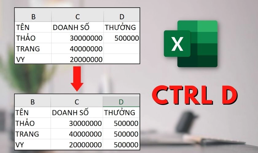 Ctrl D dùng để làm gì trong Excel? Cách dùng Ctrl D trong Excel