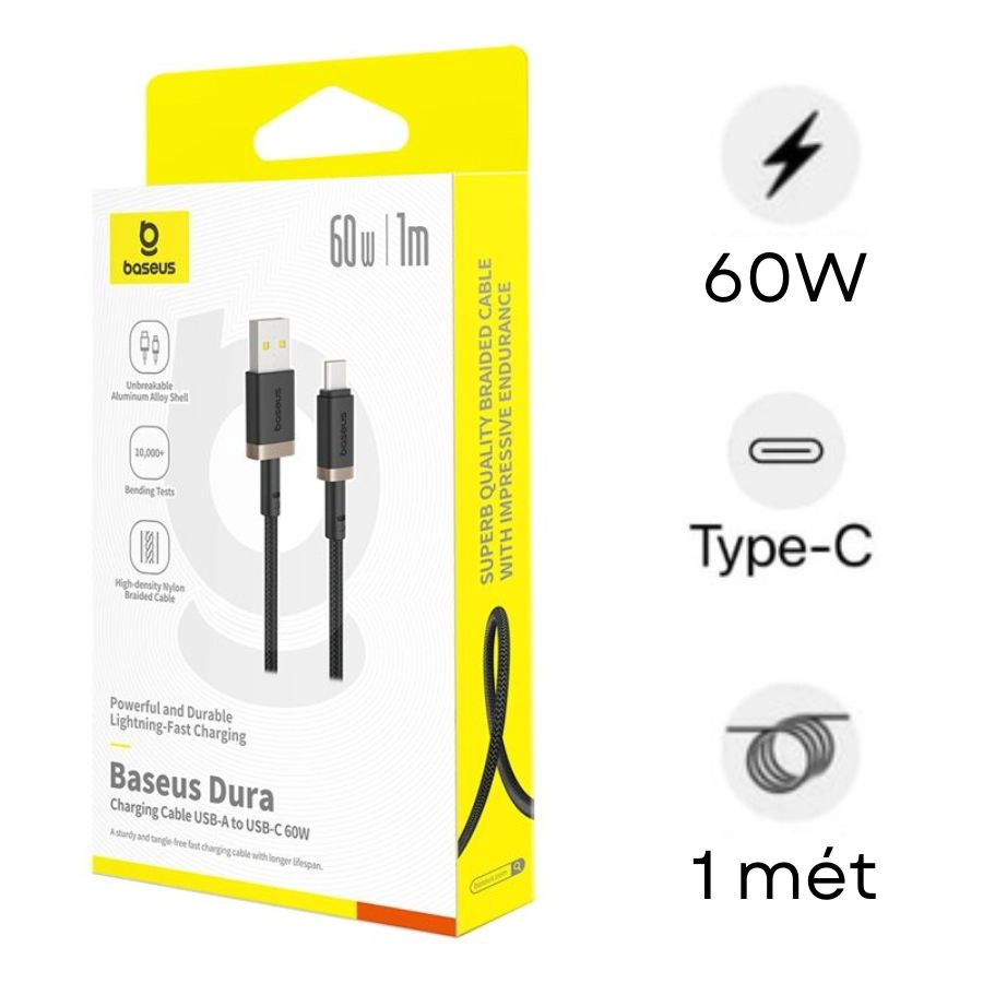 Cáp Baseus Dura Series Usb-A to C 60w dài 2m chính hãng