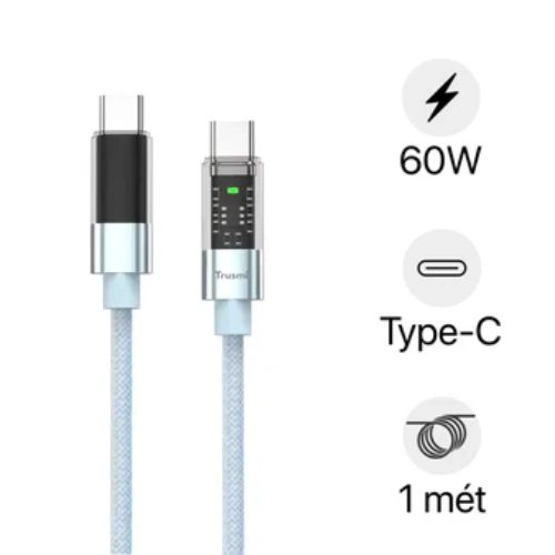 Cáp Trusmi Usb-C to Usb-C Led Rainbow 60w dài 1m chính hãng | Lấy liền