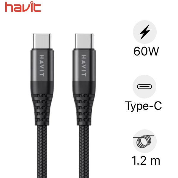 Cáp sạc Havit Type-C to Type-C 60W 1.2m CB6010 chính hãng | Lấy liền