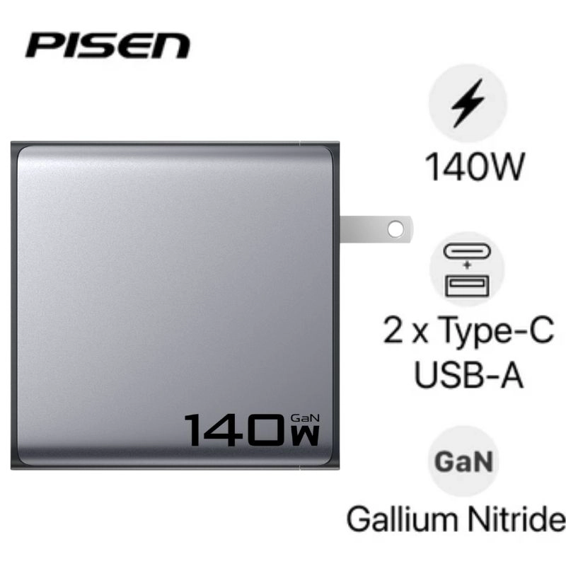 Sạc Pisen Bolt Pro 140W 2C1A Gan Fast kèm cáp Type-C to Type-C chính ...