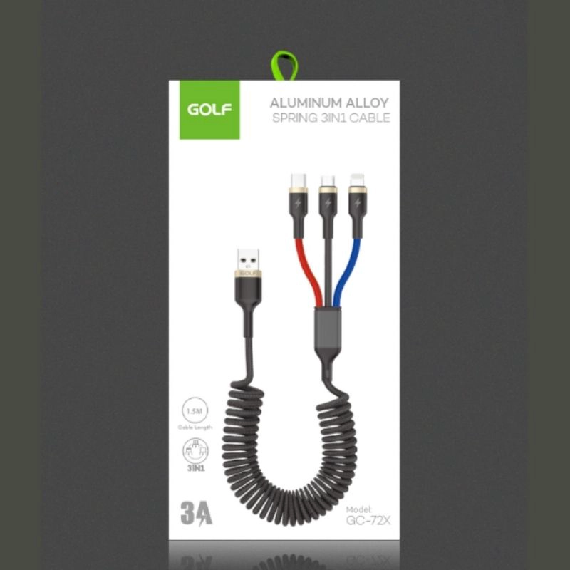 Cáp Golf 3A GC-72X 3 in 1 sạc nhanh dây dù 1.5M chính hãng, giá tốt