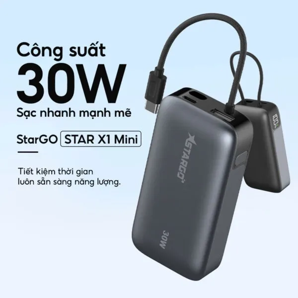 Pin dự phòng StarGO Star X1 Mini 1C1A 10000mAh tích hợp cáp Type-C ...